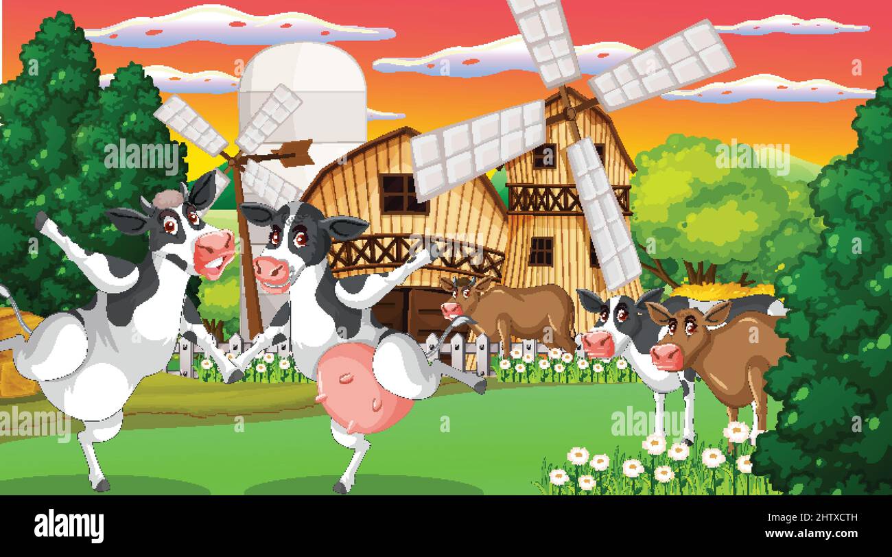 Scene with farm animal on the farm illustration Stock Vector Image ...