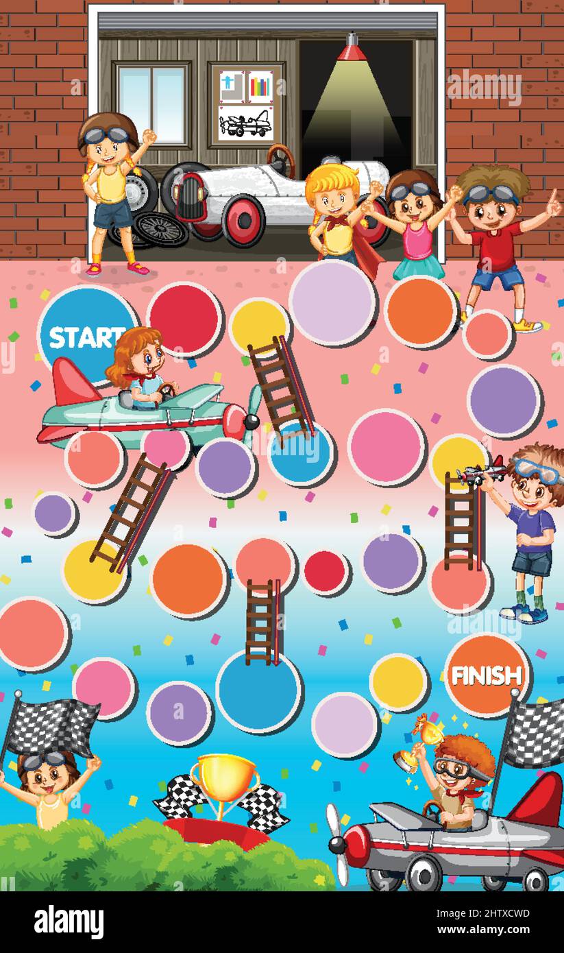 Snake ladder game template with children characters illustration Stock ...