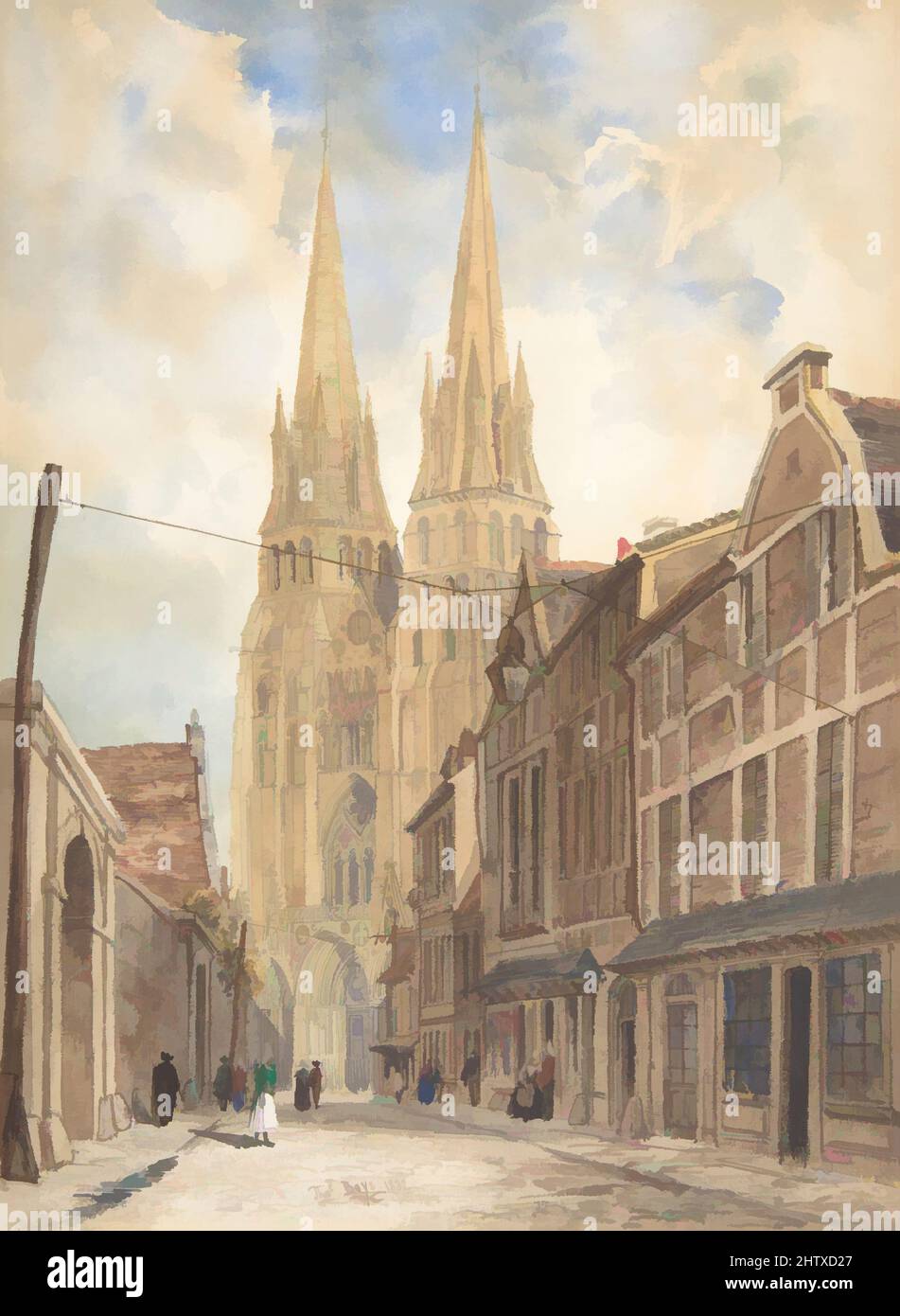 Art inspired by View of Bayeux, 1832, Brush and watercolor over ...