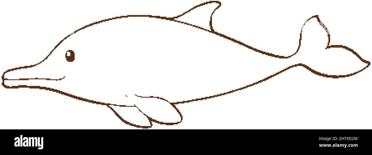 Dolphin in doodle simple style on white background illustration Stock ...