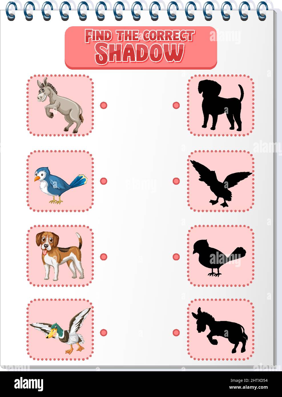 Matching Farm animal shadow worksheet illustration Stock Vector Image ...