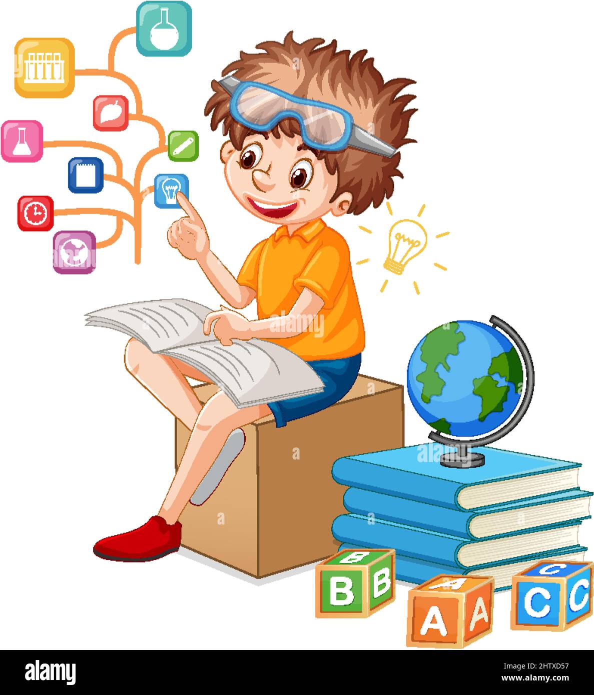 A boy read books on white background illustration Stock Vector Image ...