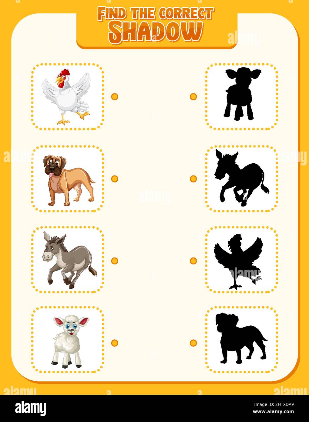 Matching Farm animal shadow worksheet illustration Stock Vector Image ...