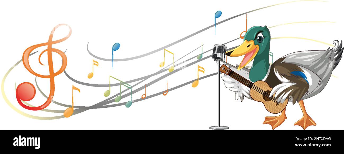 The duck play guitar, ukulele with music note illustration Stock Vector ...