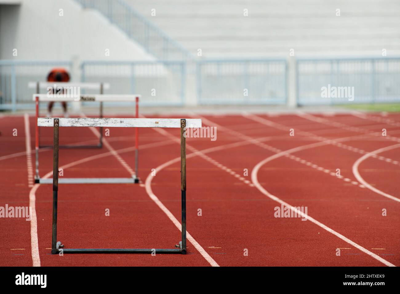 Row of hurdles for a track and field sprint hurdle race Stock Photo - Alamy