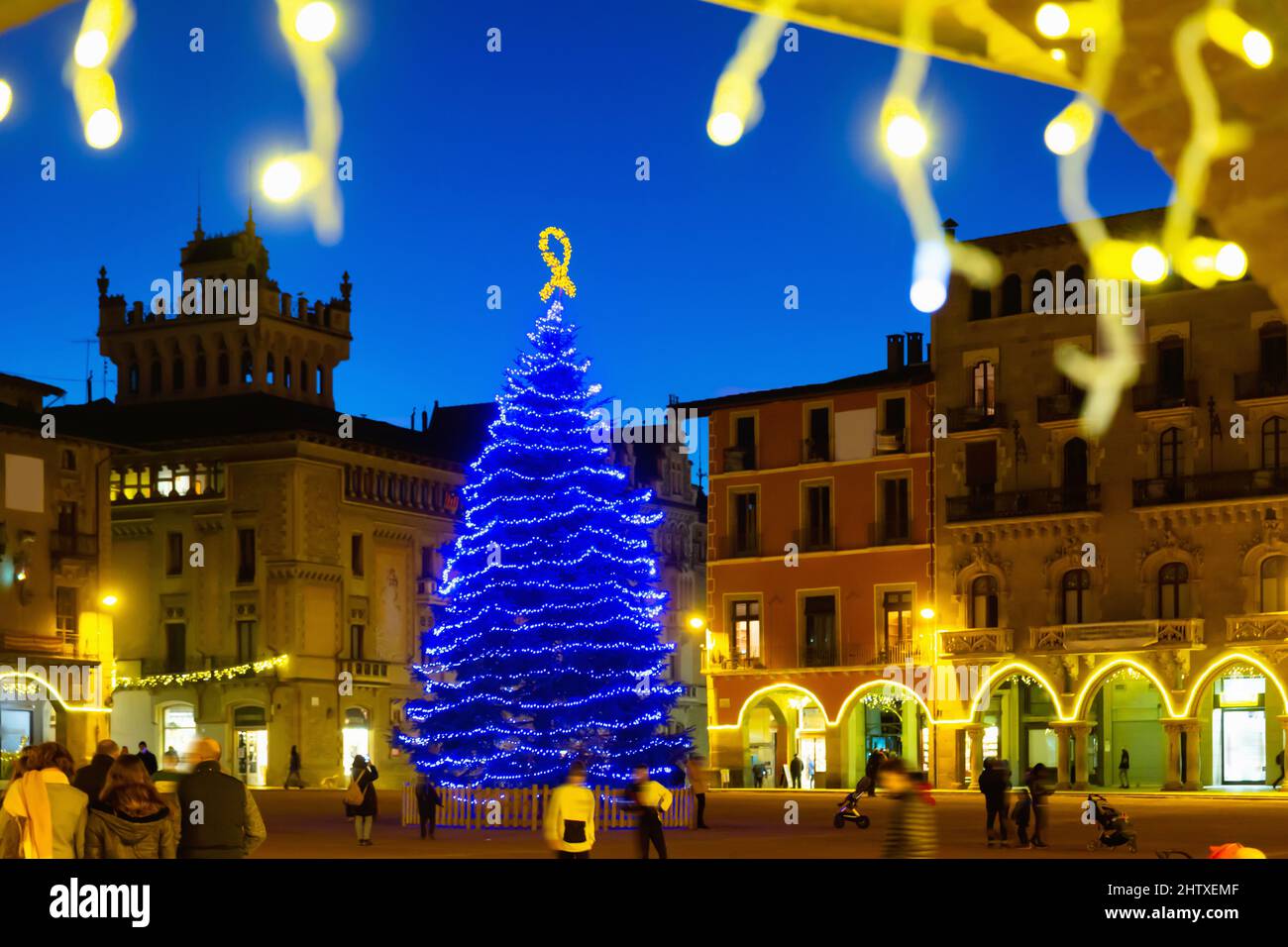 Christmas festively decorated streets of Vic, Spain Stock Photo - Alamy