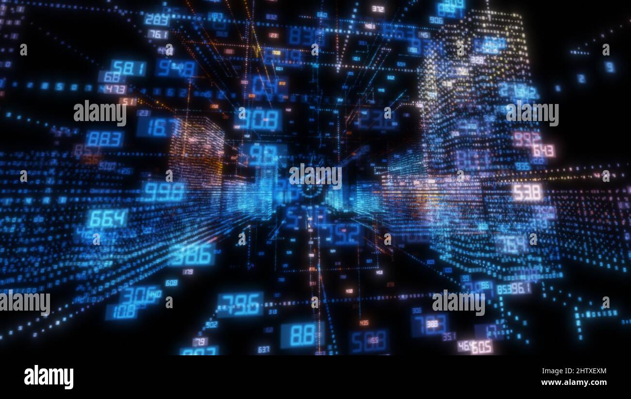 Abstract hologram 3D city with digital buildings Stock Photo - Alamy