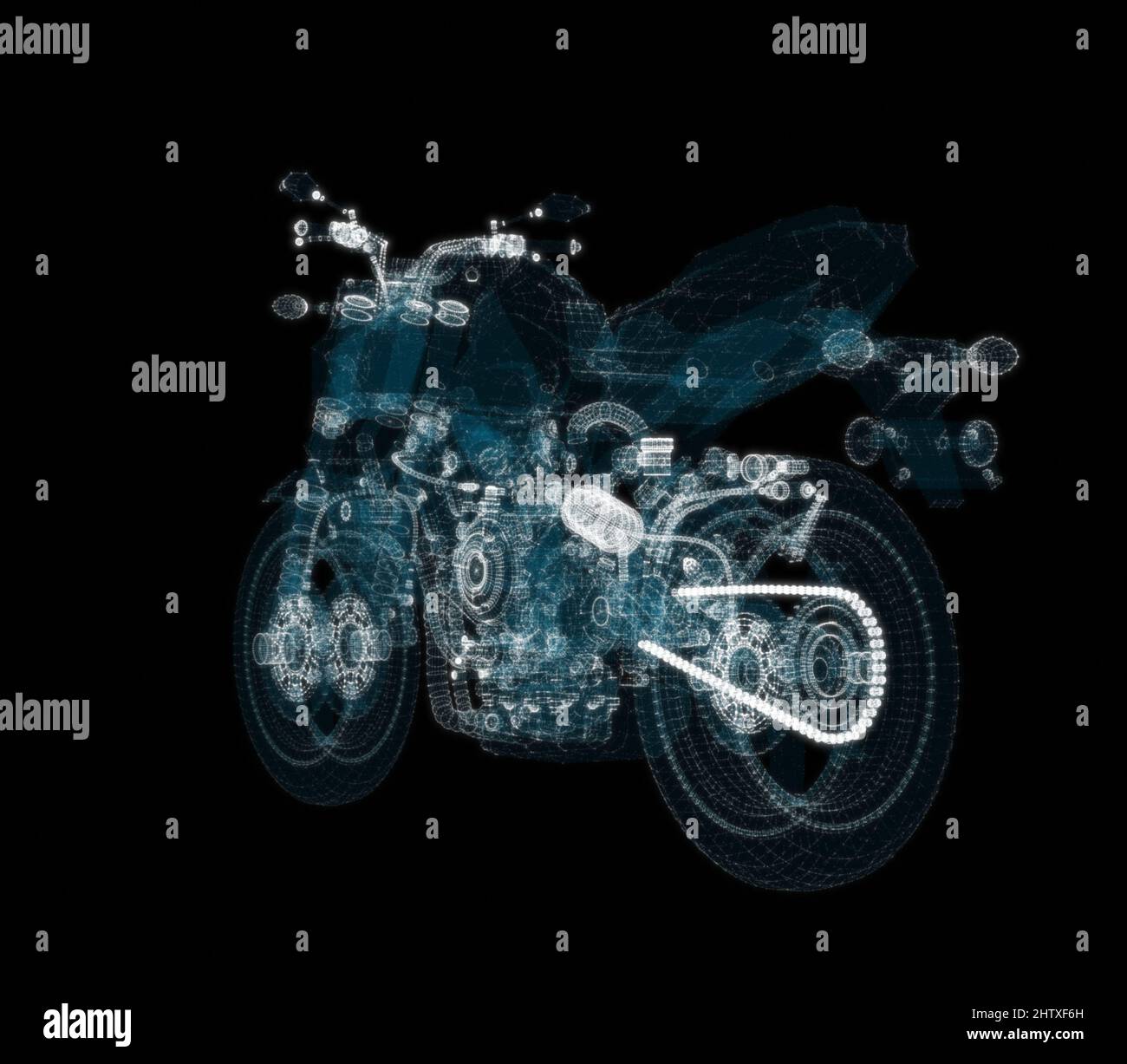 Abstract motorcycle consisting of glow points and lines. 3d ...
