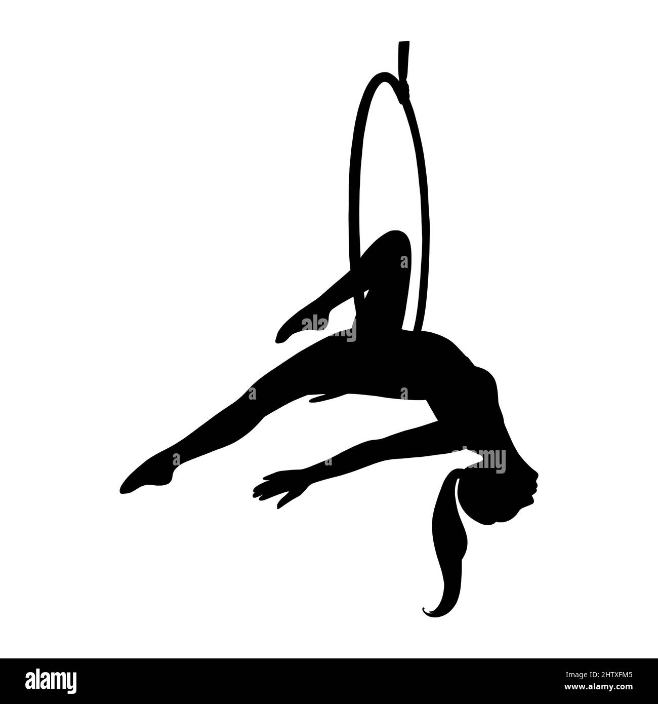 Aerial female gymnast silhouette in hoop. Aerial gymnastics stunt ...