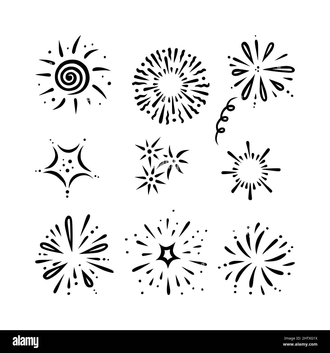 Doodle firework set. Shiny foreworks for parties and celebrations ...