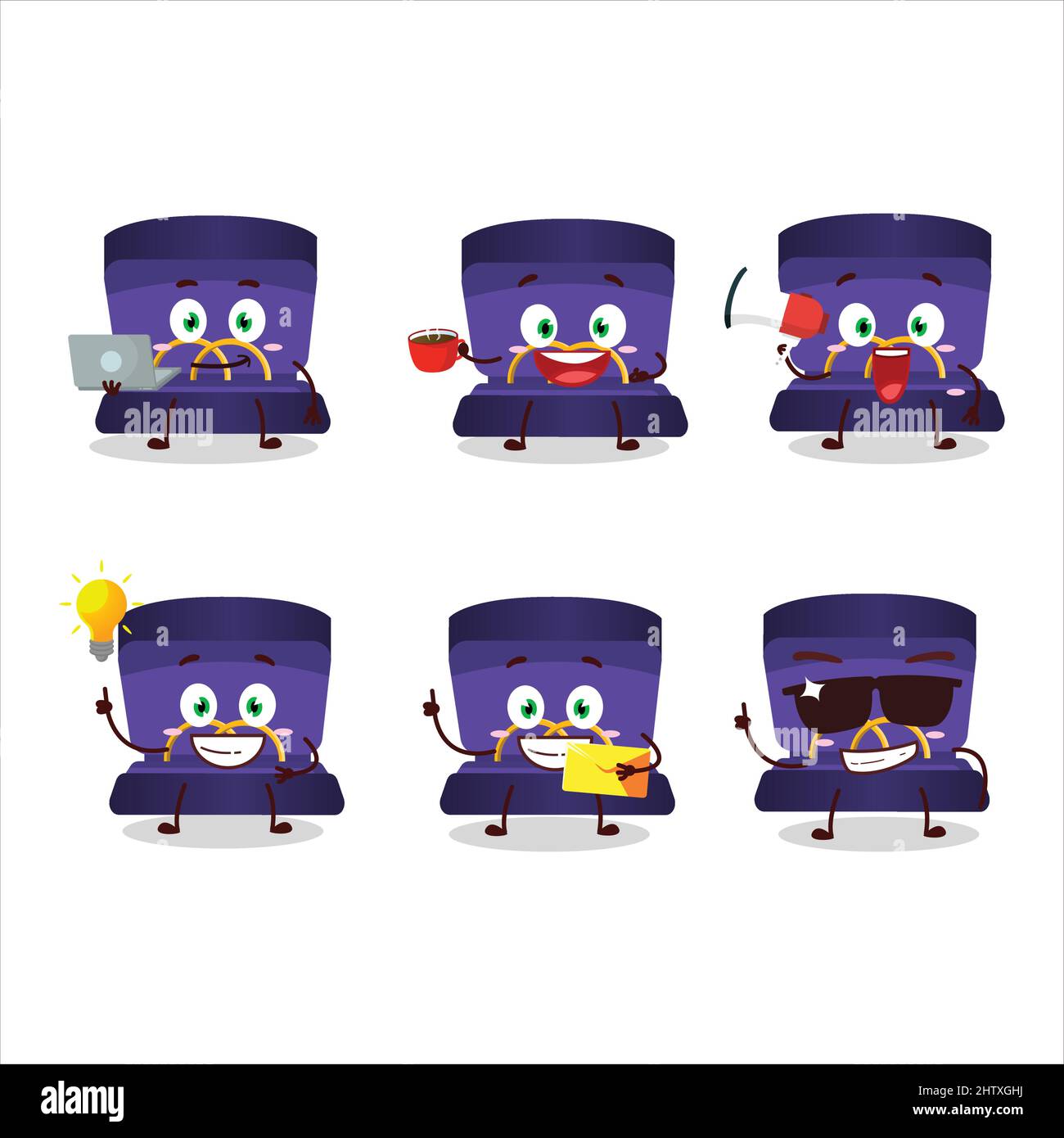 Purple ring box cartoon character with various types of business ...
