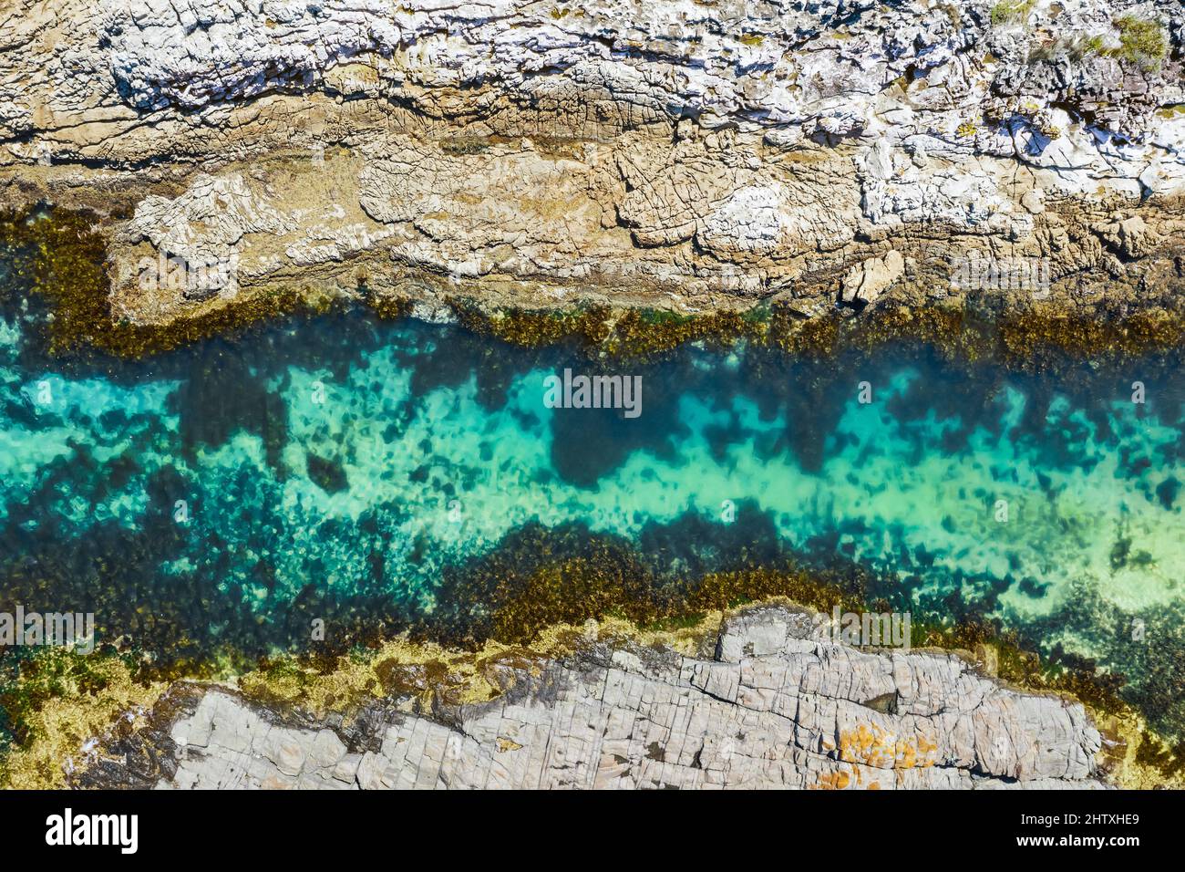 Sunlight streams into rock pool creating beautiful textures and colour ...