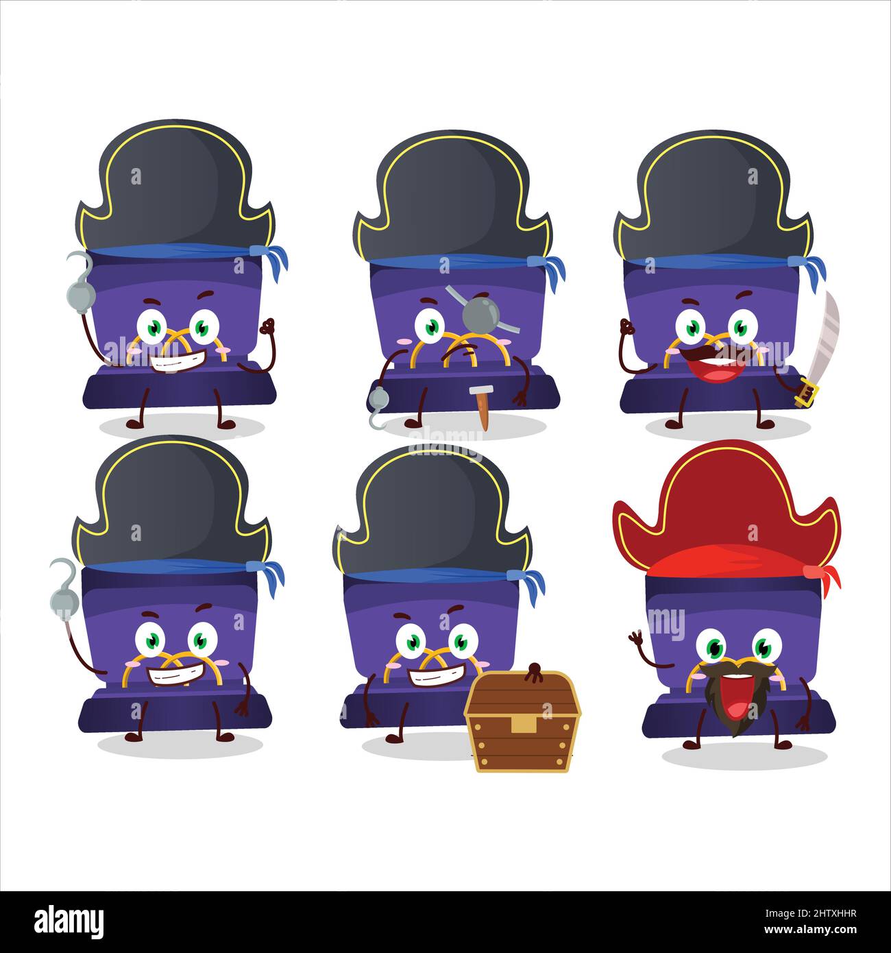 Cartoon character of purple ring box with various pirates emoticons ...