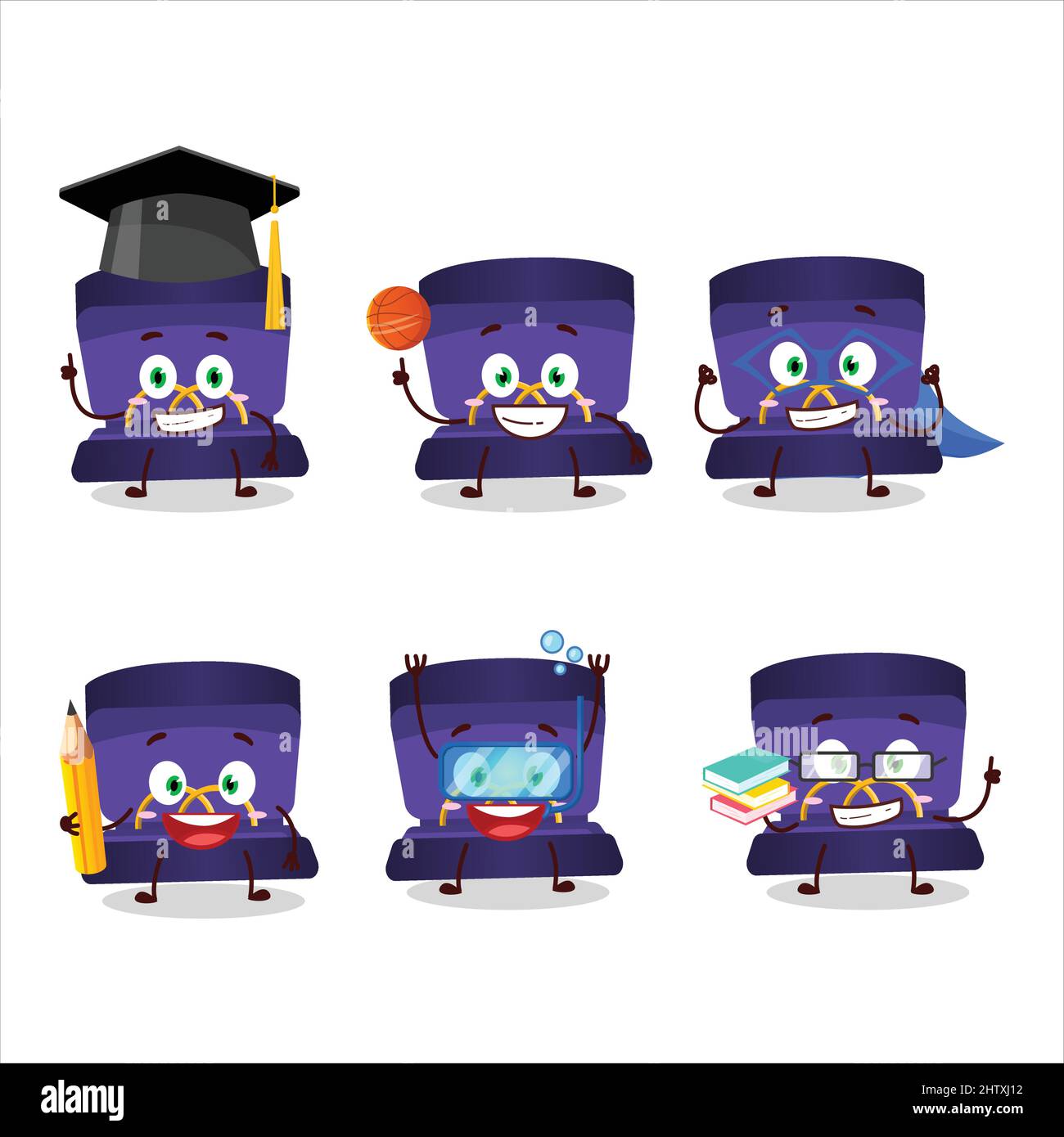 School student of purple ring box cartoon character with various ...
