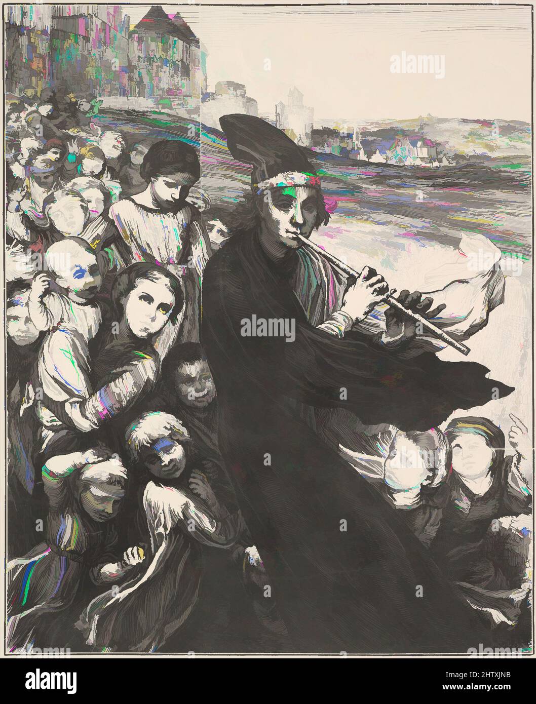 Art inspired by The Pied Piper of Hamelin, 1868, Wood engraving, Block ...