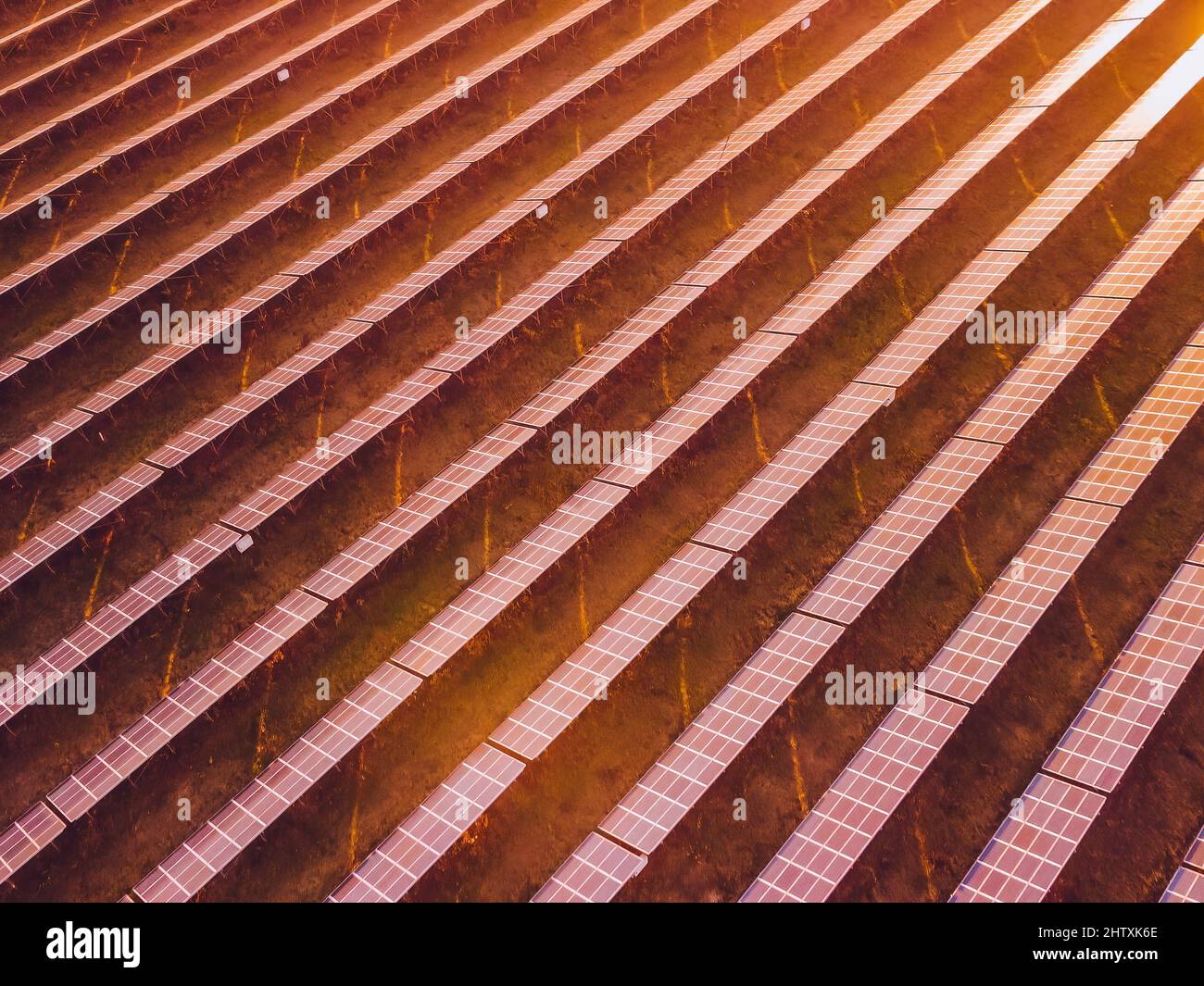 Aerial top view of a solar panels power plant. Photovoltaic solar ...