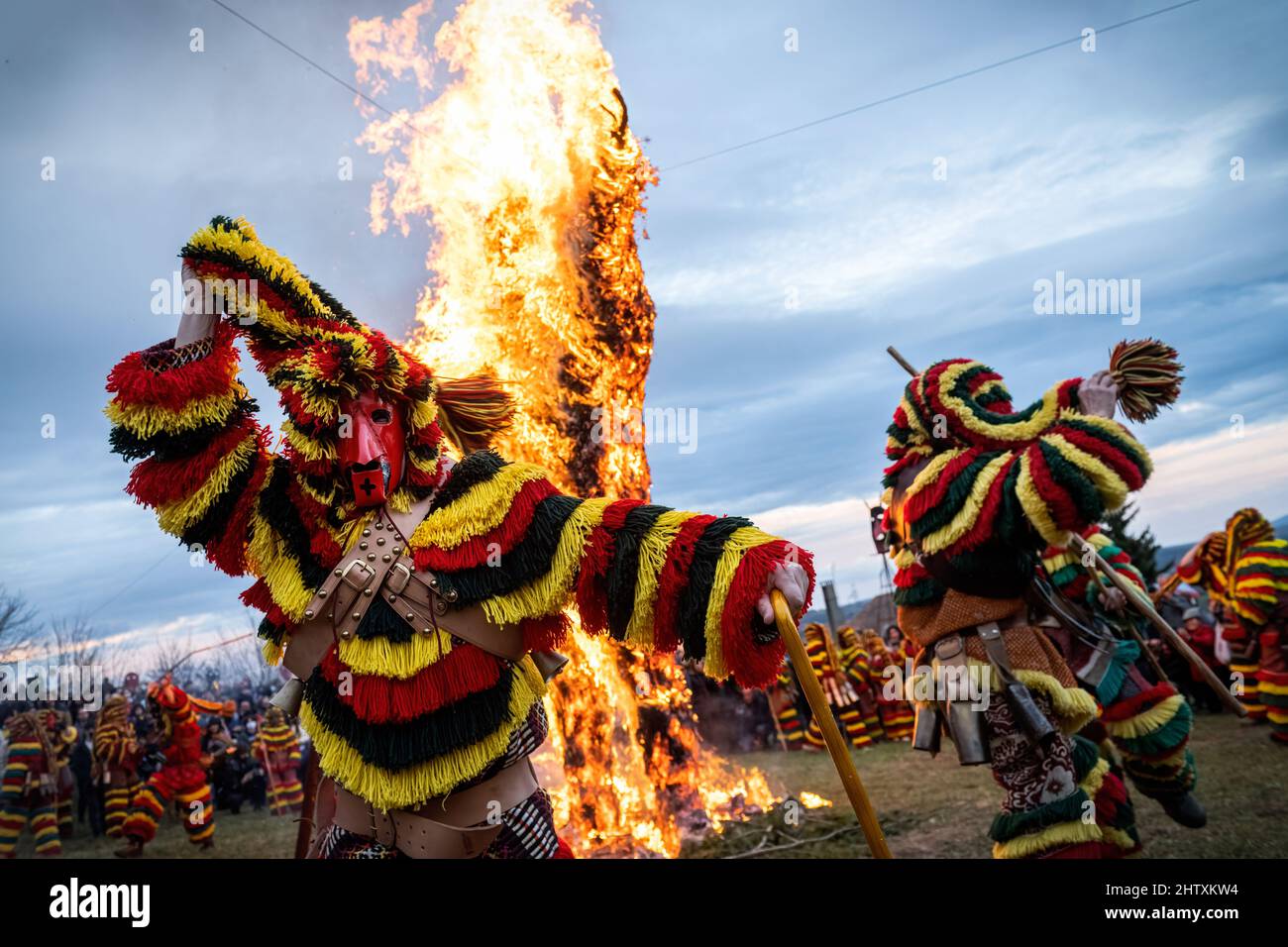 Caretos seen during the burning of a giant Careto in Podence. The ...