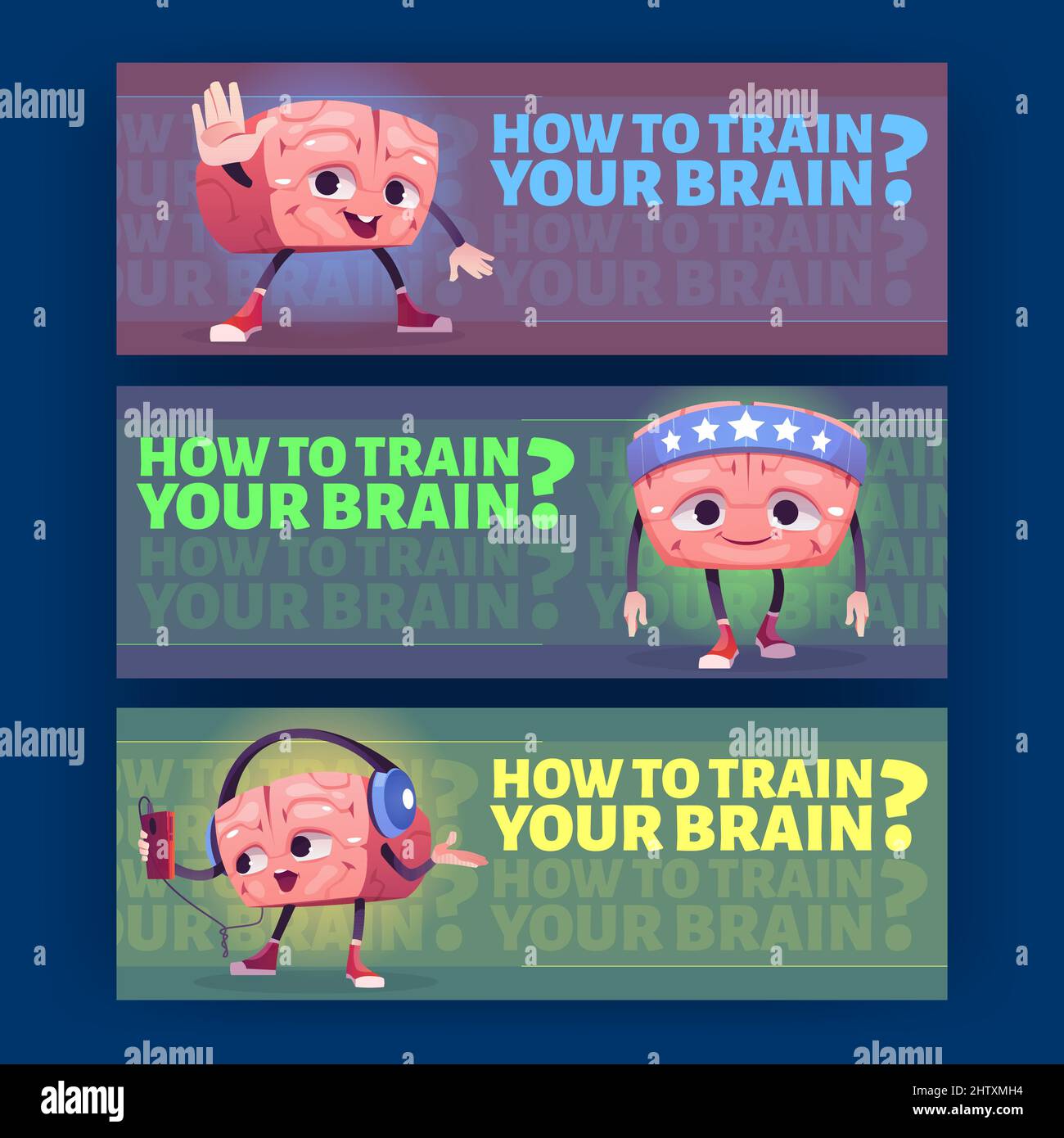 How to train the brain cartoon banners with marrow character wear ...