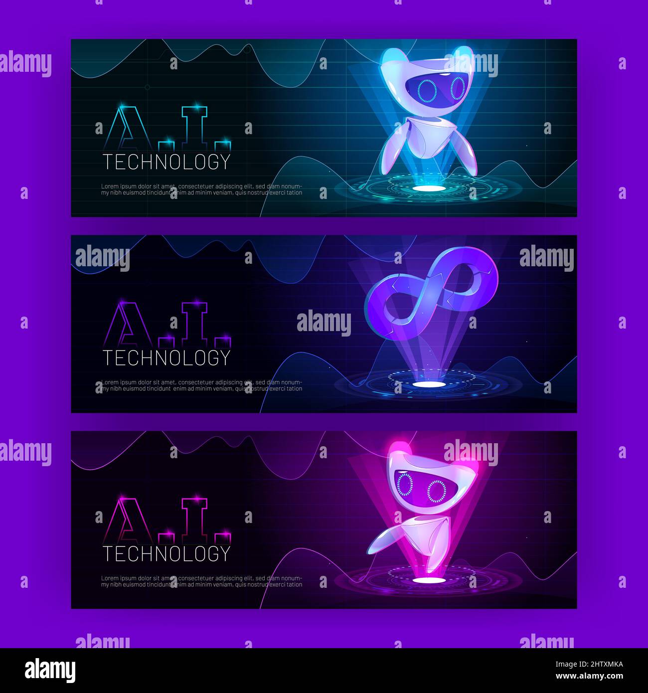 Ai technology futuristic cartoon banners with artificial intelligence ...