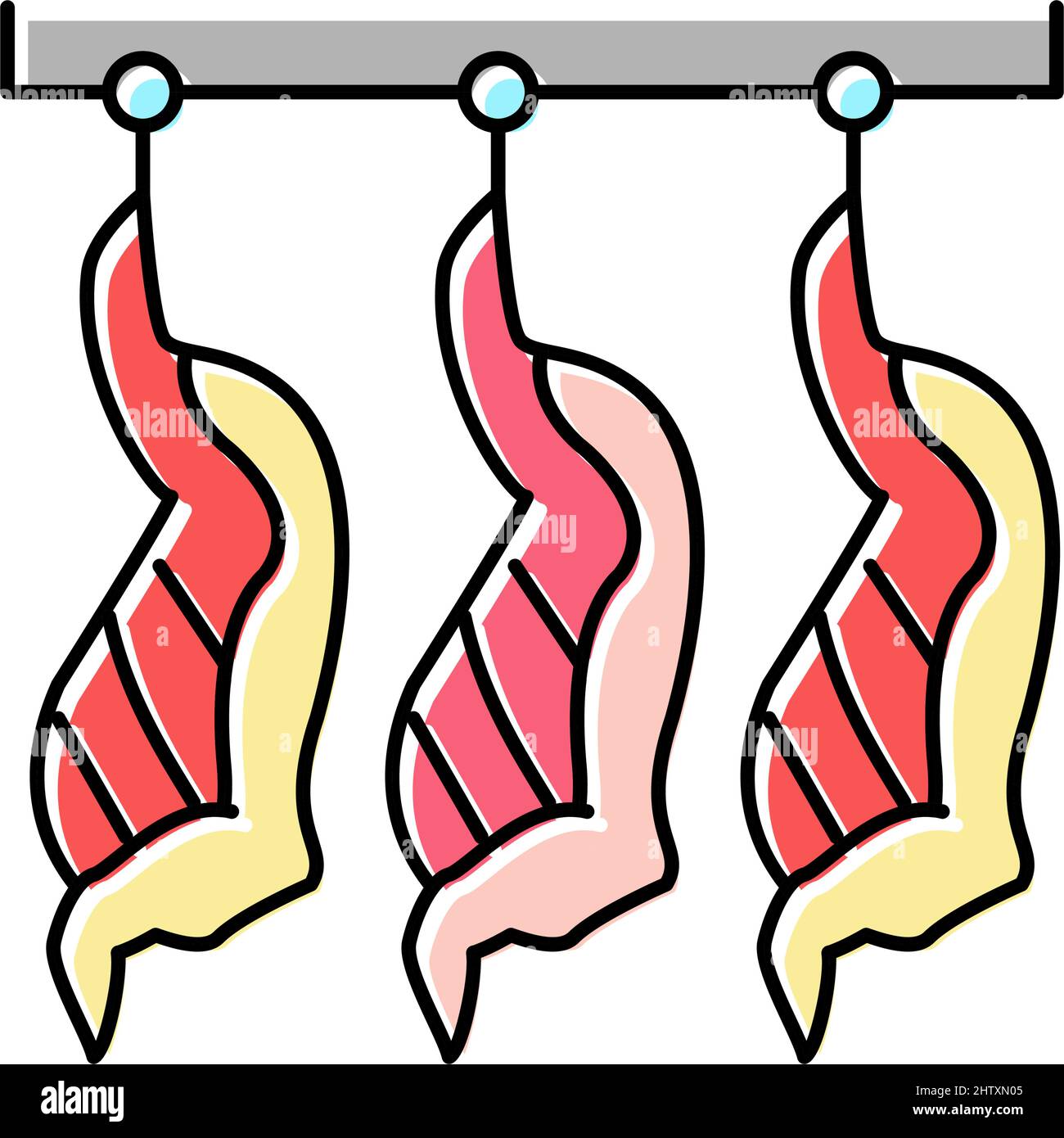 cut animal carcasses hang in warehouse color icon vector illustration ...