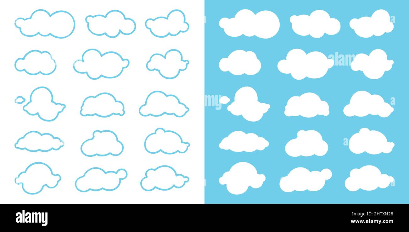 Collection of abstract, hand drawn, plain colored and linear clouds ...