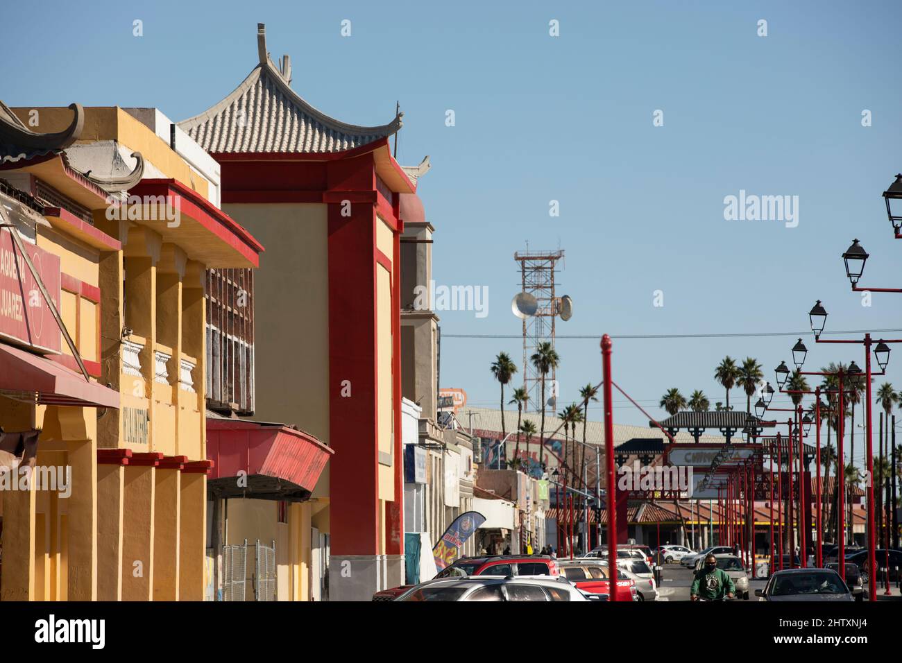 Daytime view of Chinese style architecture in downtown Mexicali, Baja ...