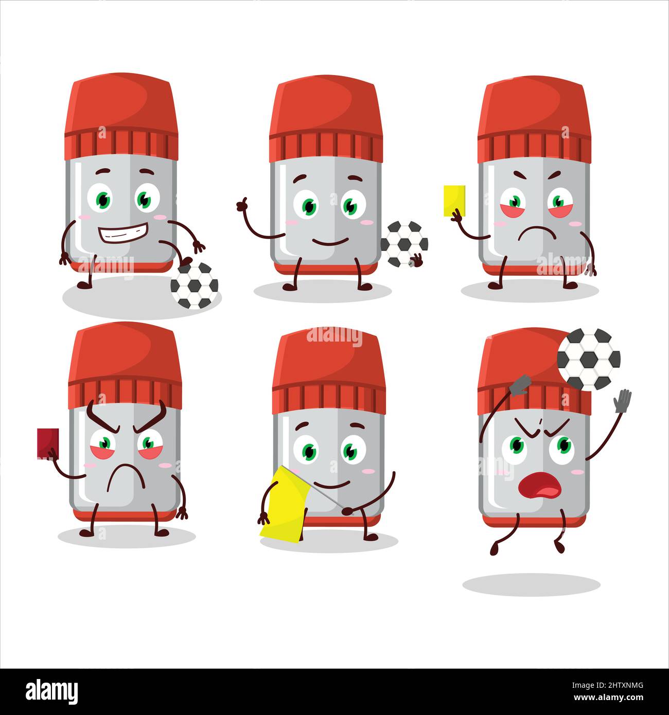 Red whiteboard marker cartoon character working as a Football referee ...