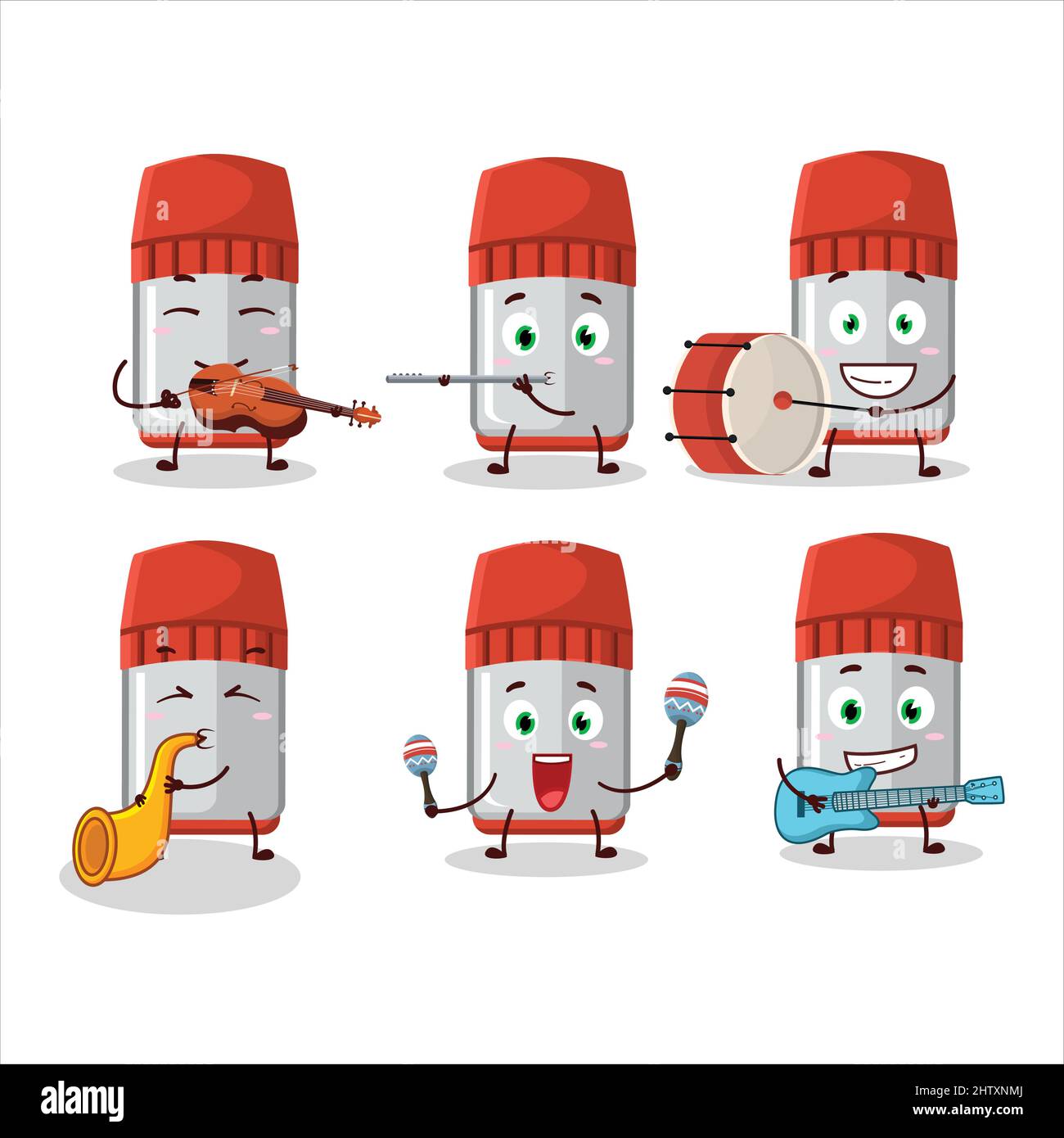 Cartoon character of red whiteboard marker playing some musical ...