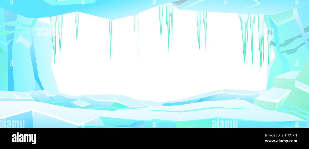 View from cave with icicles. Arctic landscape. Iceberg ice Antarctica ...