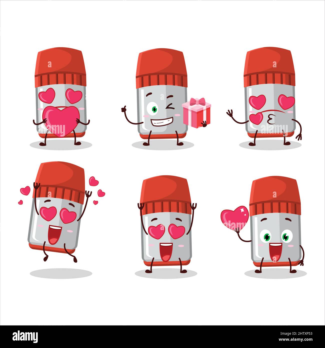 Red whiteboard marker cartoon character with love cute emoticon. Vector ...