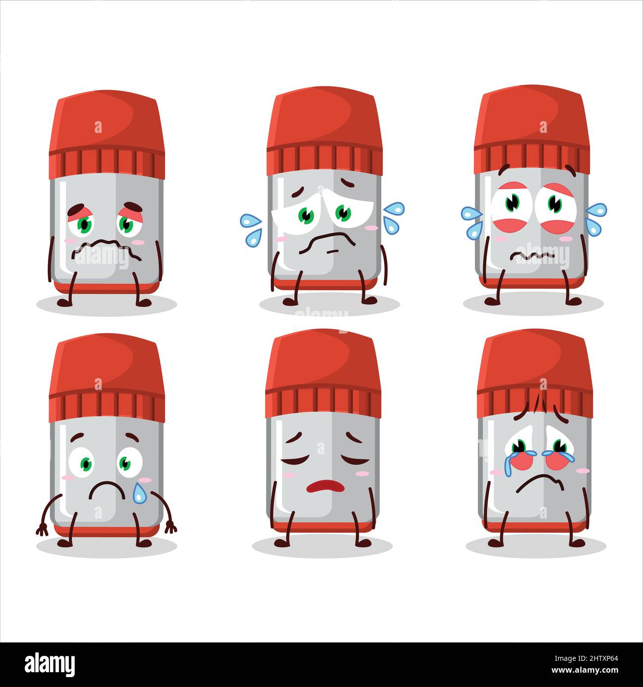 Red whiteboard marker cartoon character with sad expression. Vector ...