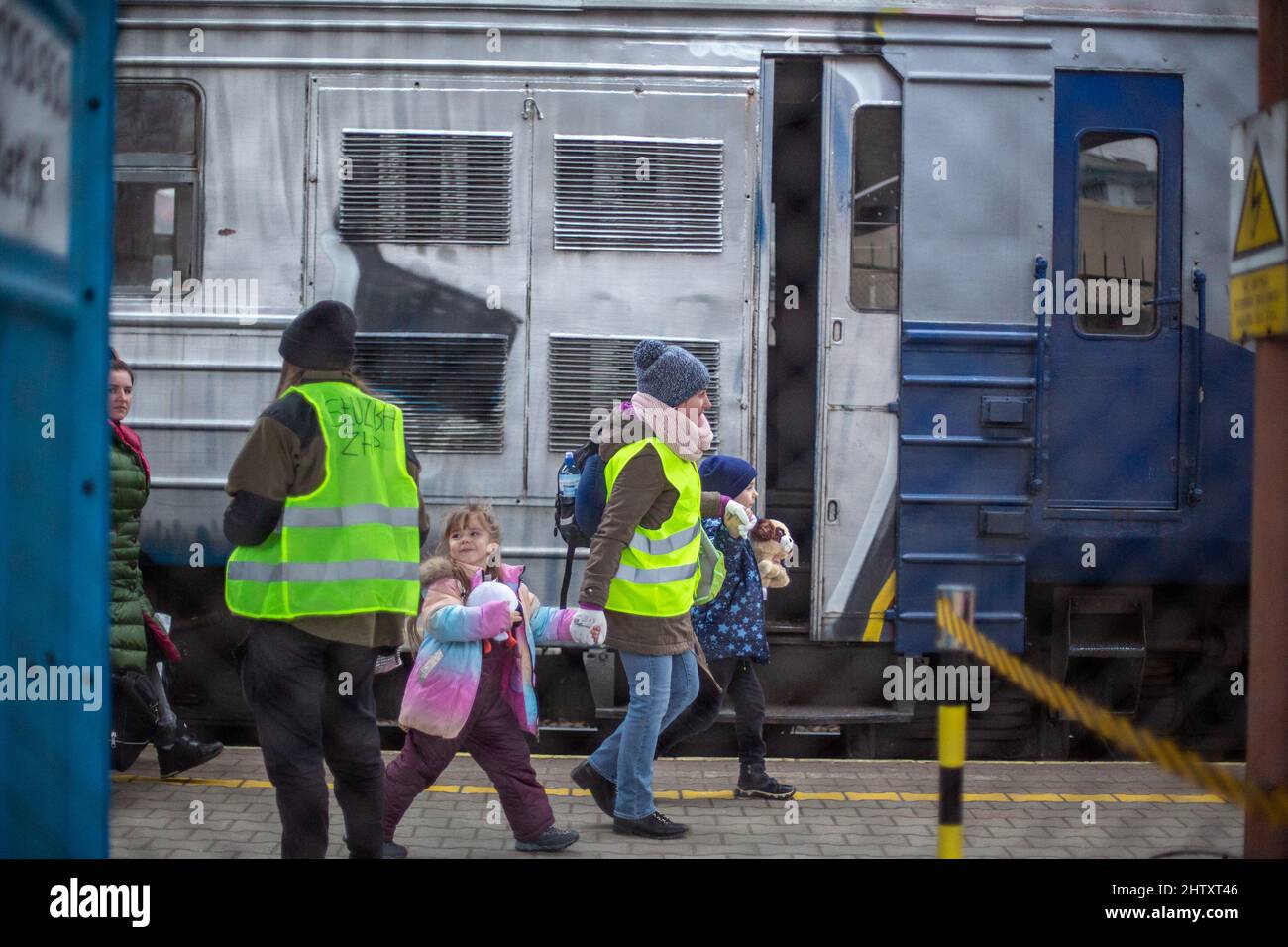 Refugees from ukraine arrive in poland by train hi-res stock ...