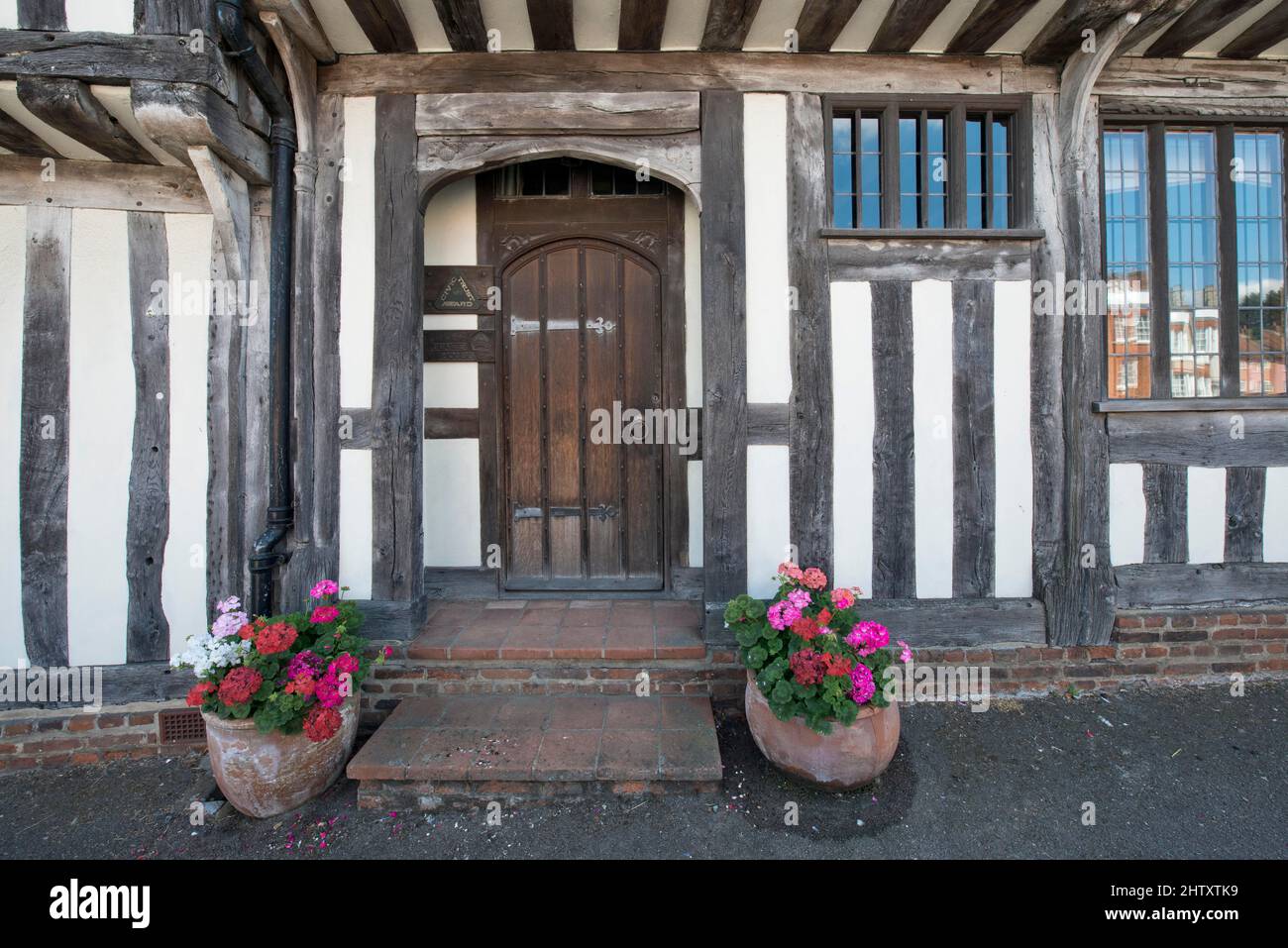 Houses in Lavenham in typical half-timbered architecture, Suffolk ...