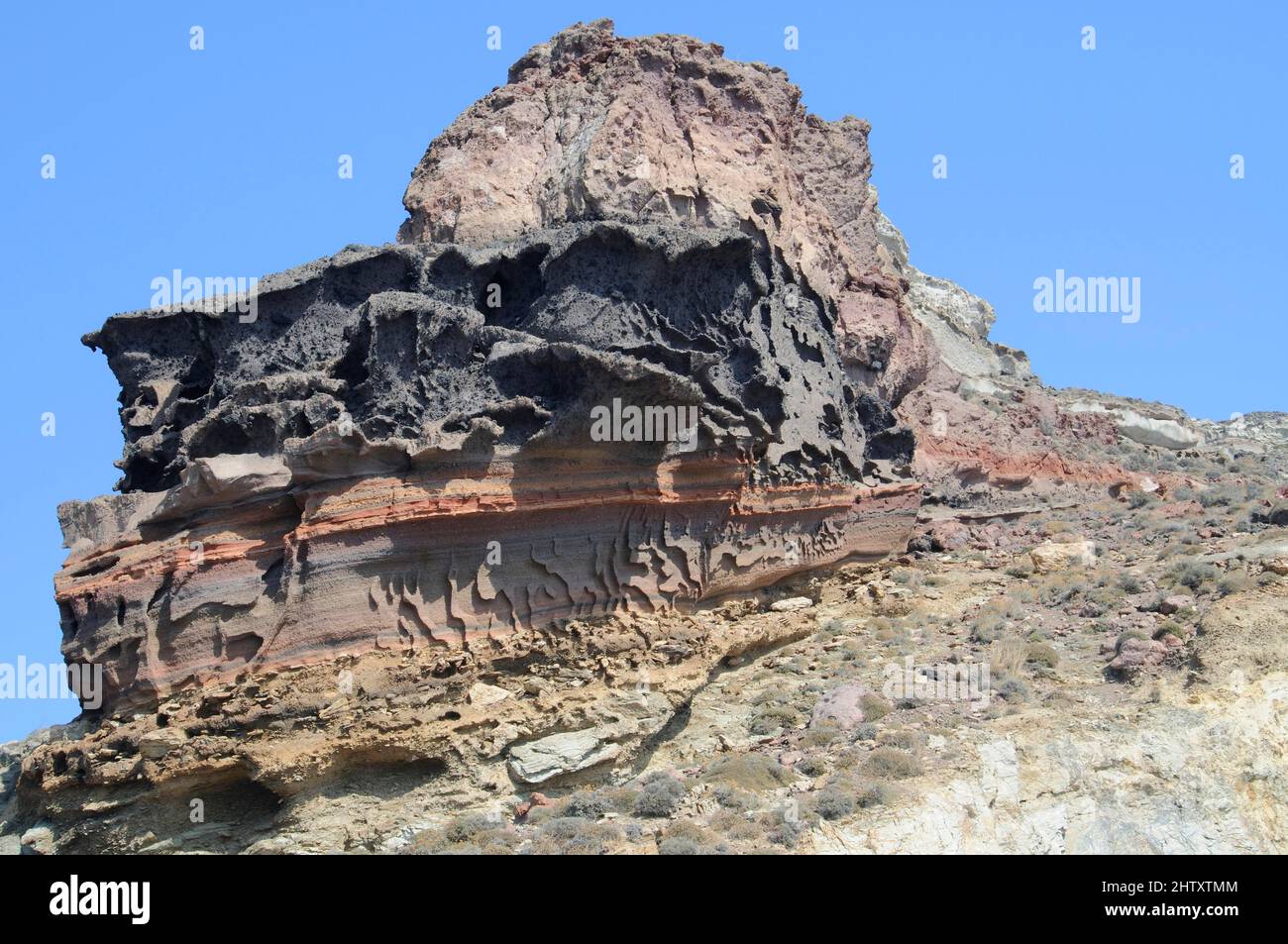 Rock formation on the crater rim, Santorini, Greece Stock Photo - Alamy