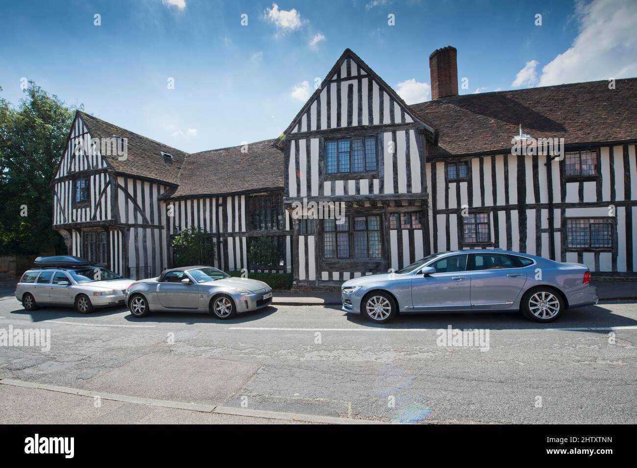 Houses in Lavenham in typical half-timbered architecture, Suffolk ...