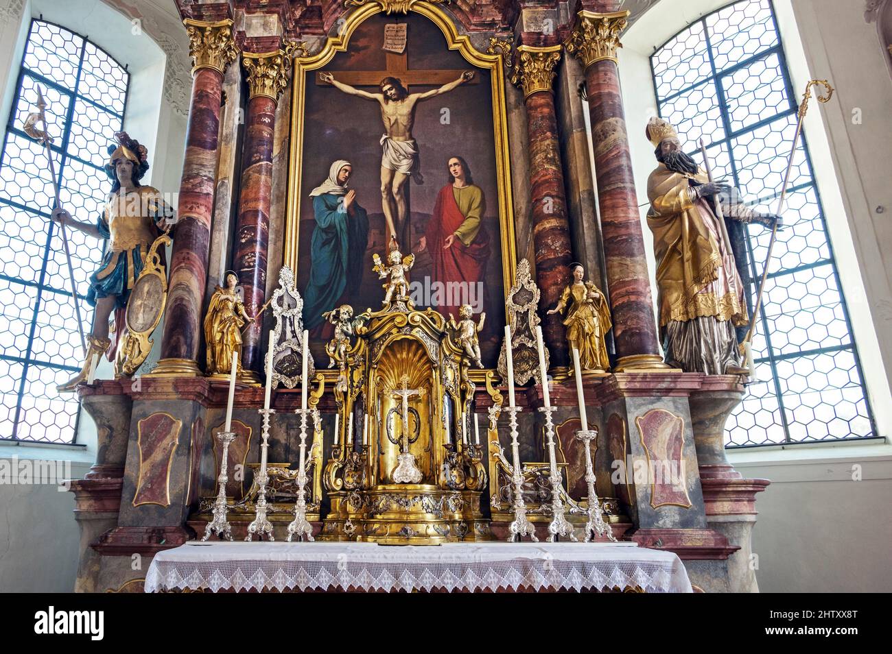 Main altar, Church of St. Blasius and Alexander, Altusried, Allgaeu ...