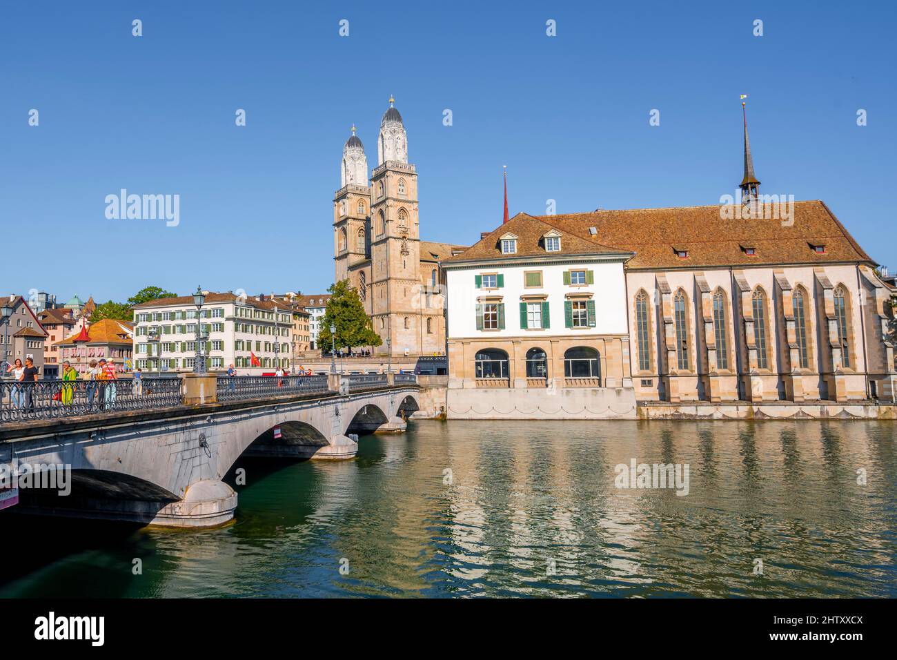 Muensterbruecke and Grossmuenster with Helmhaus and Wasserkirche ...