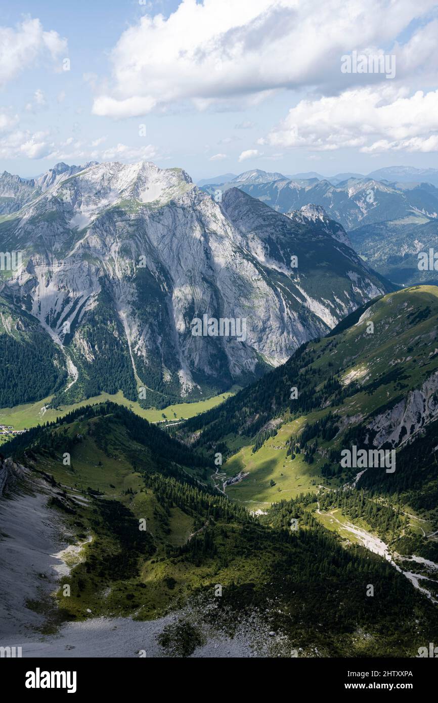 Mountain landscape, view over the Karwendel mountains from the ...