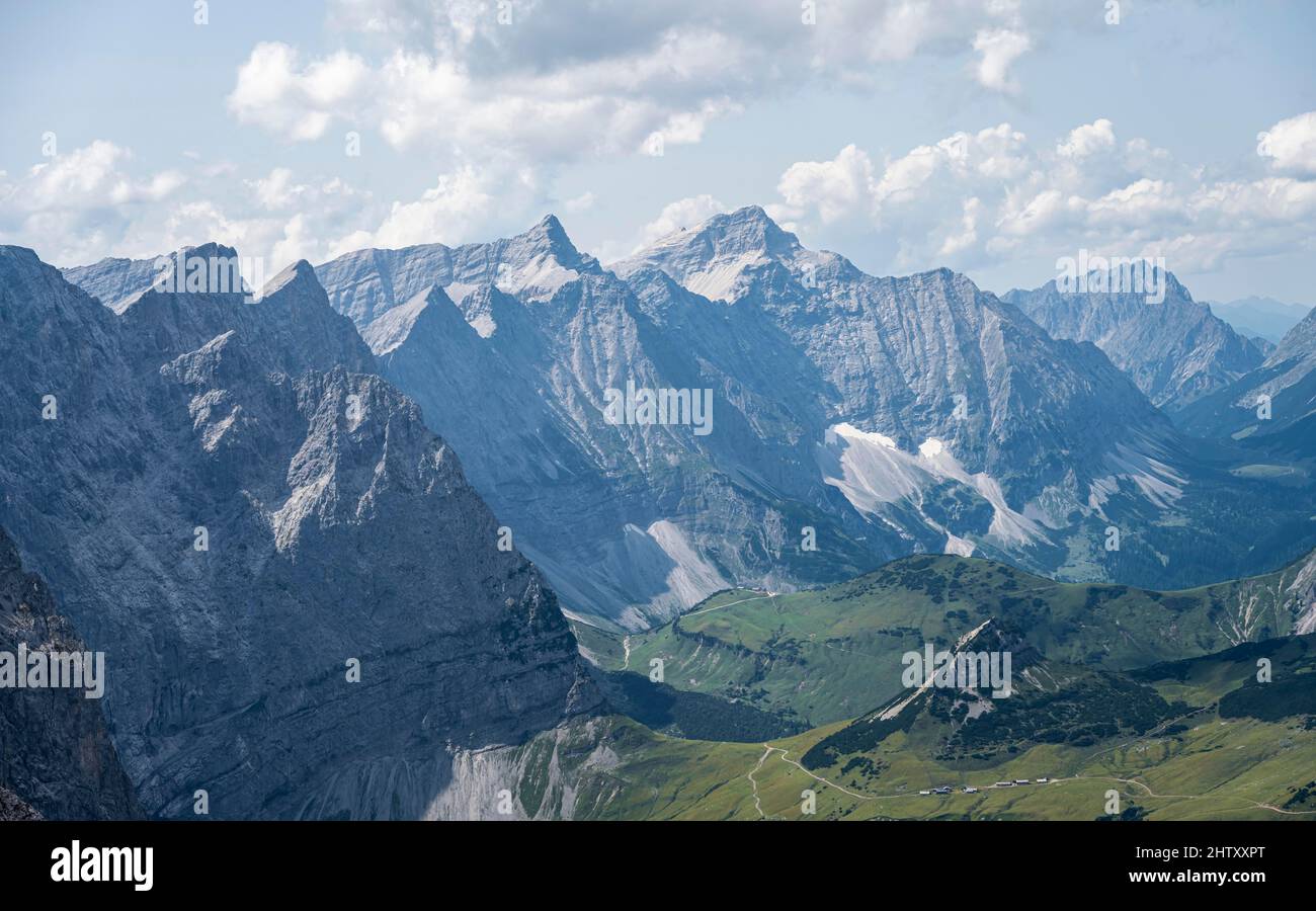 Mountain landscape, view over the Karwendel mountains from the ...