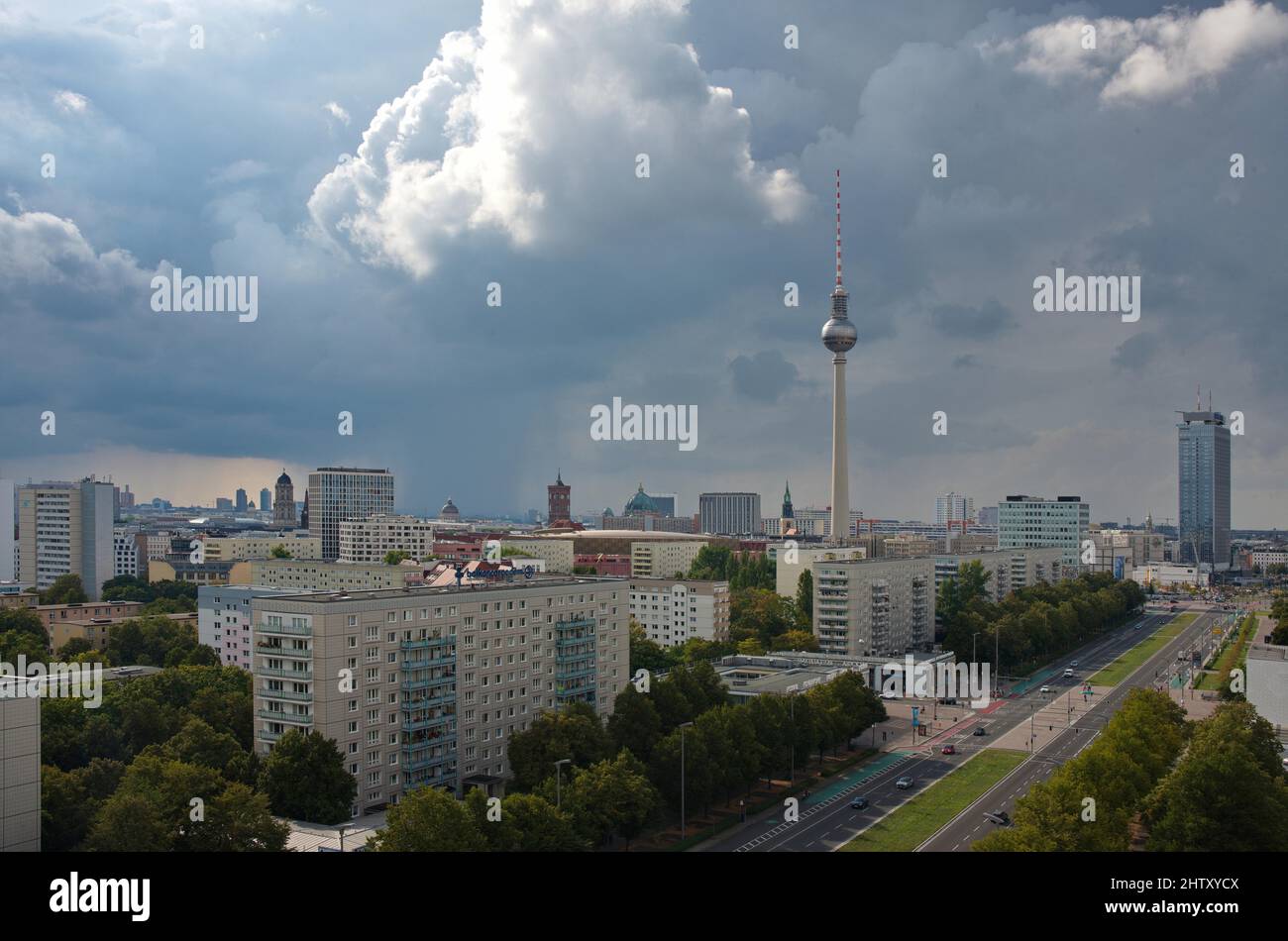 View across Karl-Marx-Allee to Alexanderplatz with the television tower ...