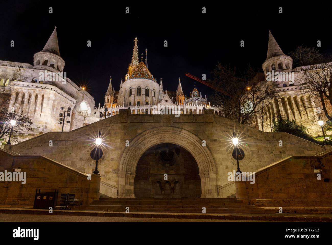 Fisherman's Bastion on Buda Castle Hill by night, Budapest, Hungary ...