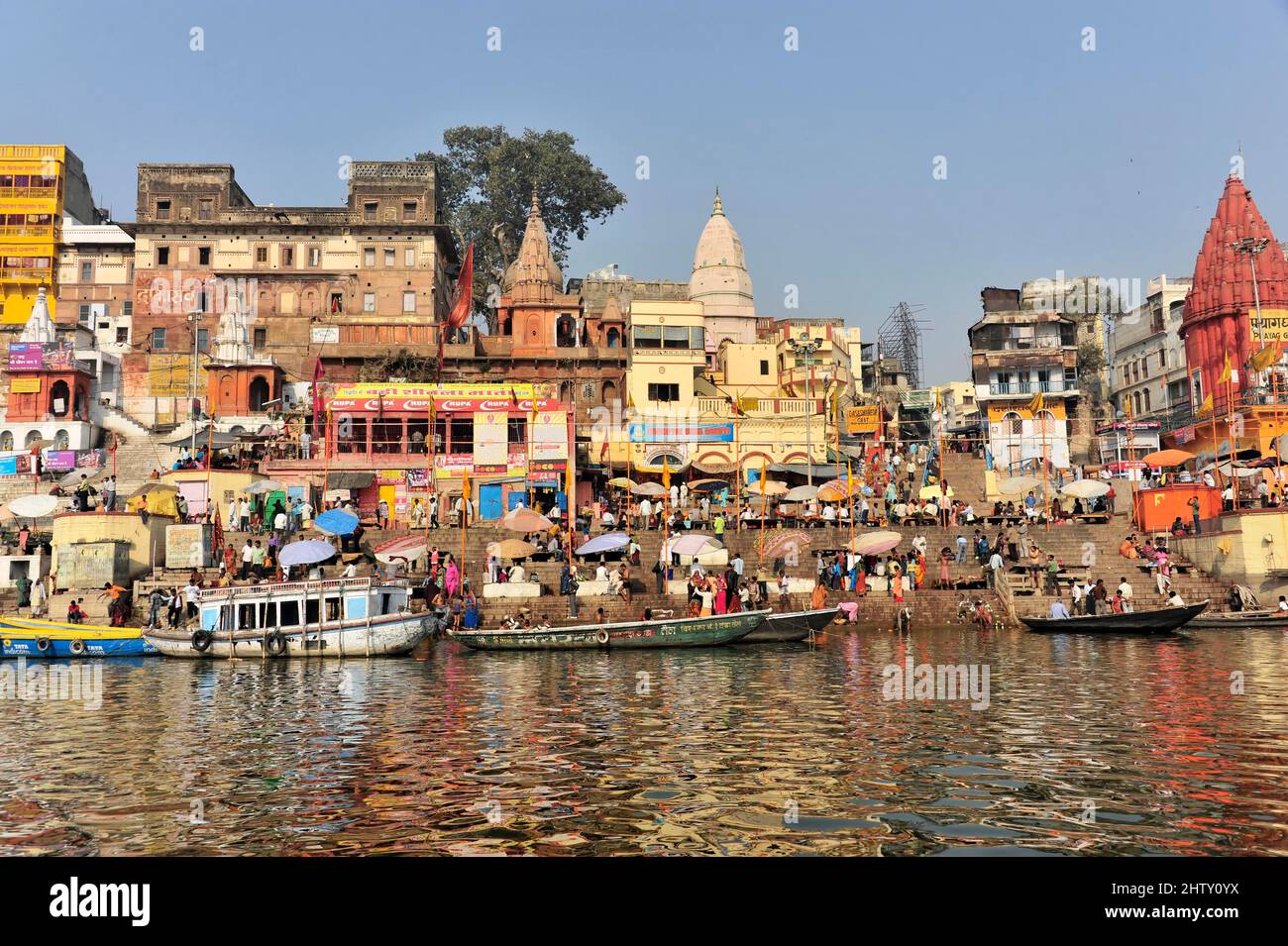 Boats and Ghats on the Ganges River, Varanasi, Benares, Uttar Pradesh ...