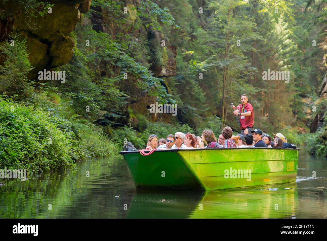 Boat in the Edmundsklamm, Kamenice River, Kamnitz, Hrensko ...