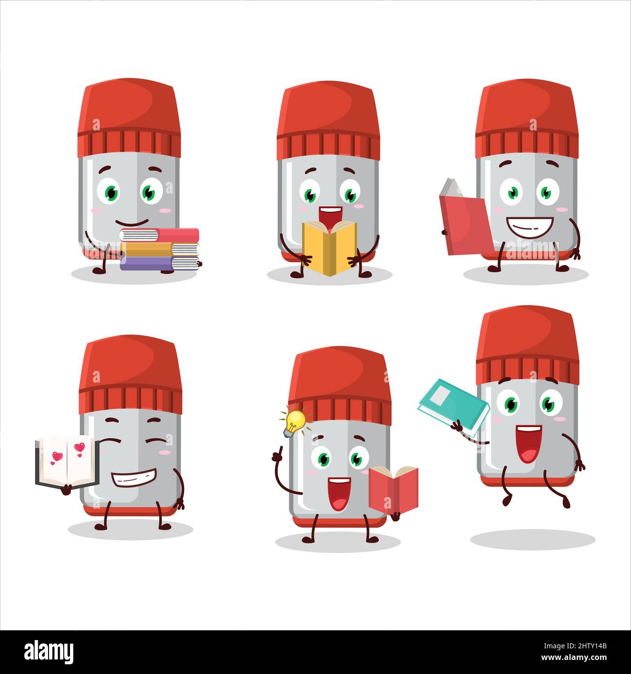 A picture of red whiteboard marker cartoon character concept reading an ...