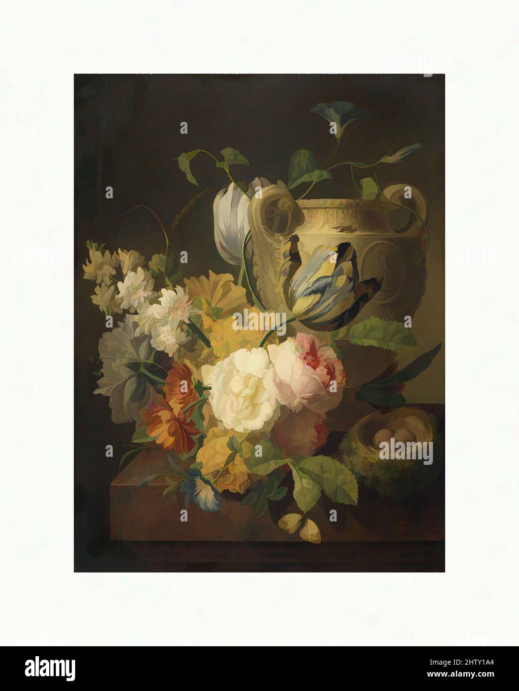 Art inspired by Flowers by a Stone Vase, 1786, Oil on wood, 20 x 14 7/8 ...