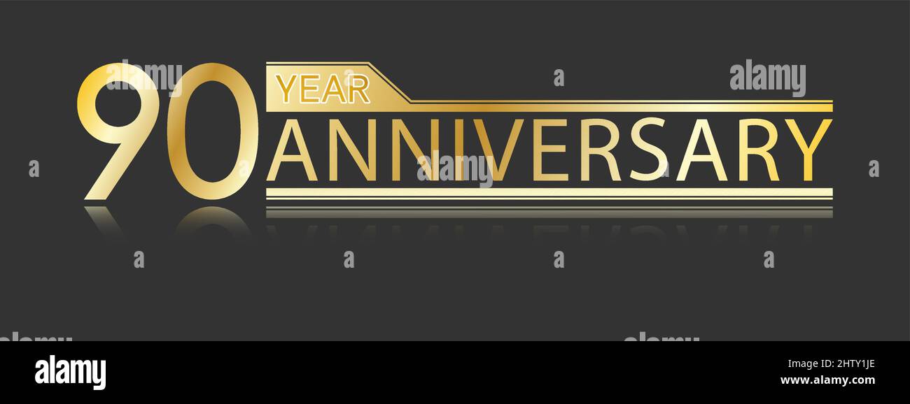 Golden congratulatory inscription 90th anniversary with reflection ...