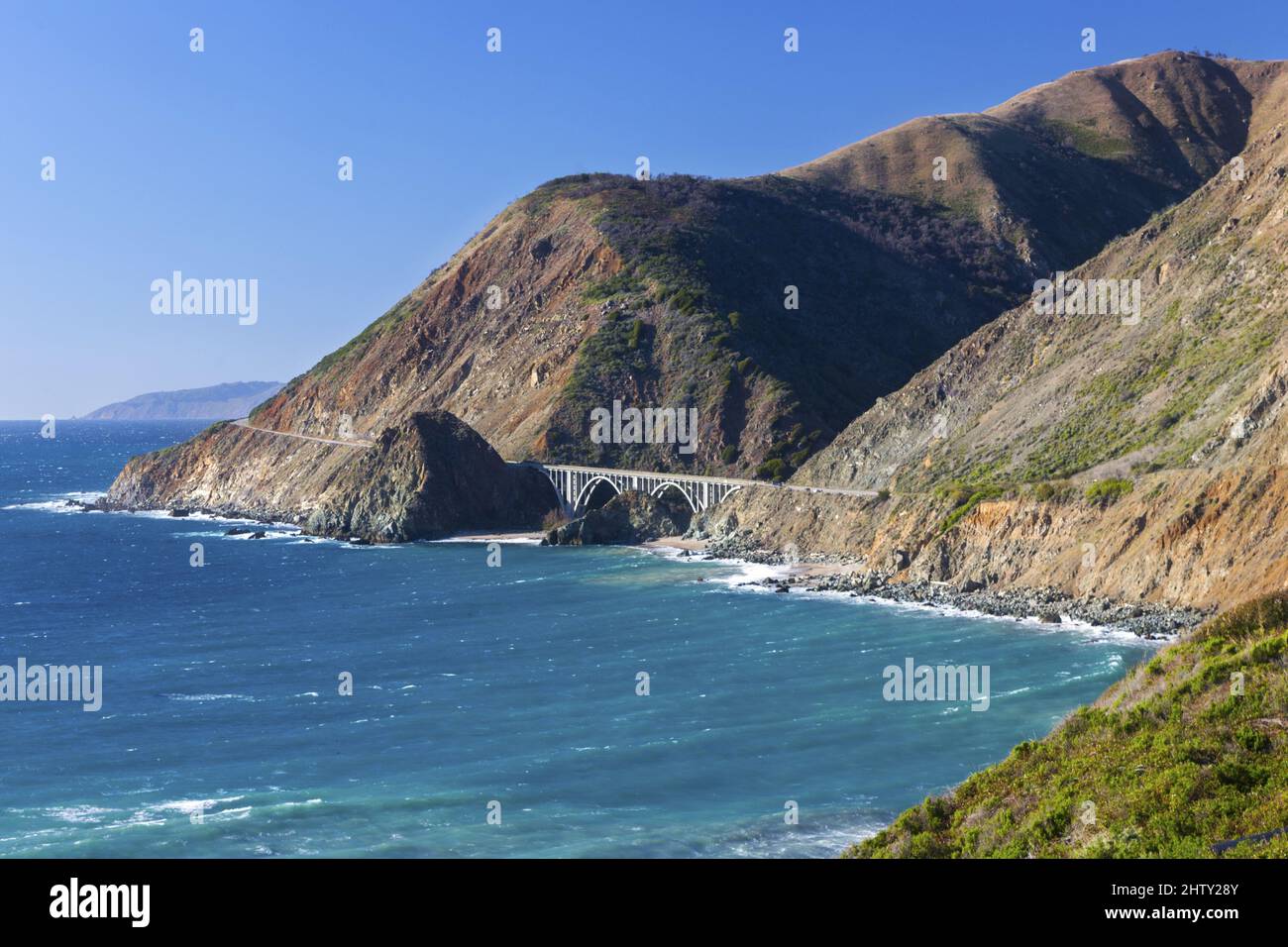Scenic Pacific Ocean Coastline Landscape with Big Creek Arch Bridge on ...