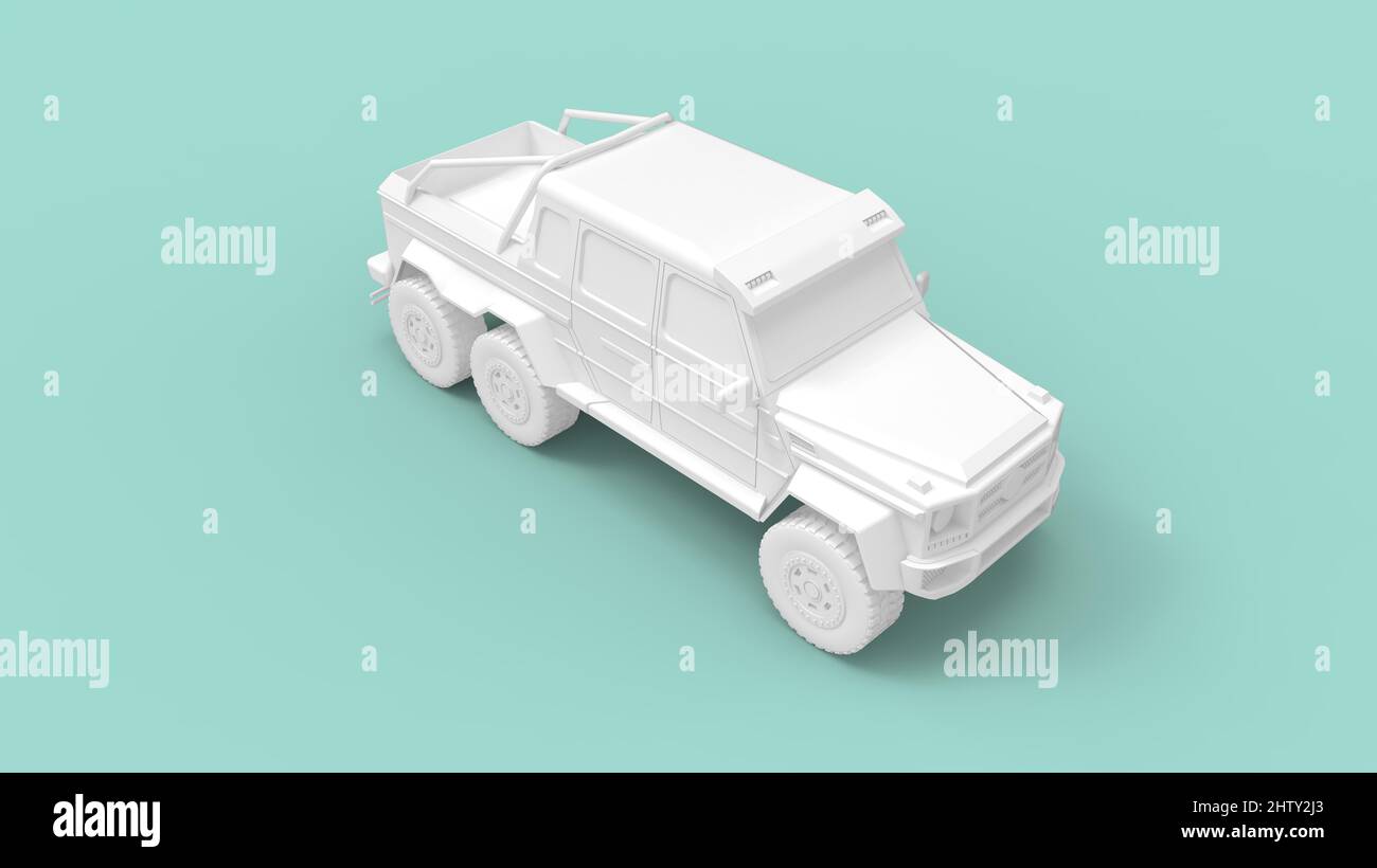 3D rendering of a 6x6 pick up suv truck large cargo and off road ...