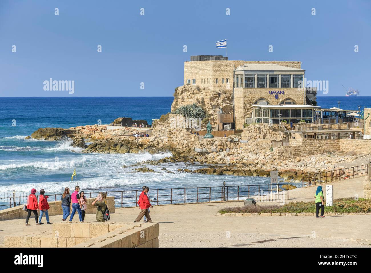 Harbour building with restaurant, Caesarea, Israel Stock Photo - Alamy