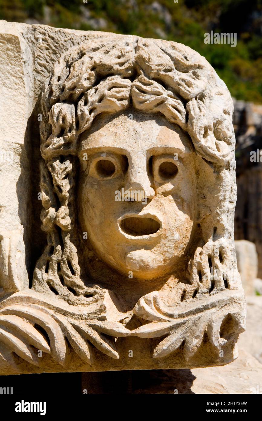 Myra, amphitheatre with mask frieze of the Roman stage building, Lycia ...